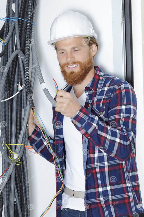 Electrician Checking Electric Cables Stock Photo - Image of safety ...