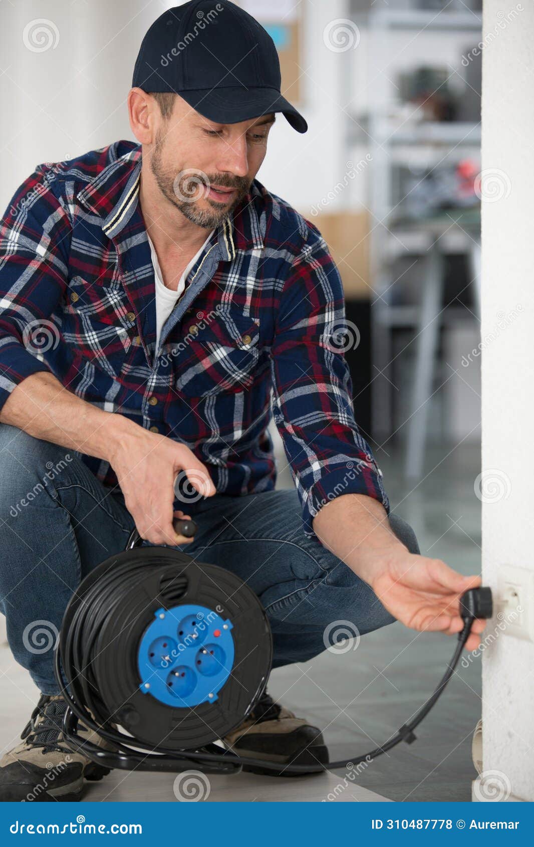Electrician Checking Plugging Electrical Extension Cord Stock Photo ...