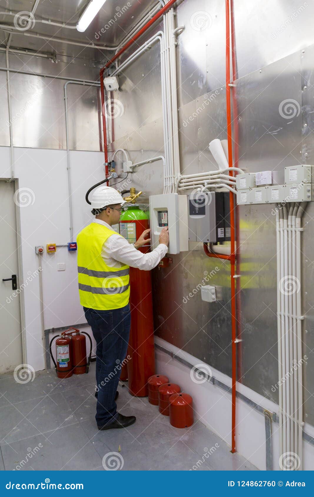 Electrician Checking the Power Panel Stock Photo - Image of tool ...