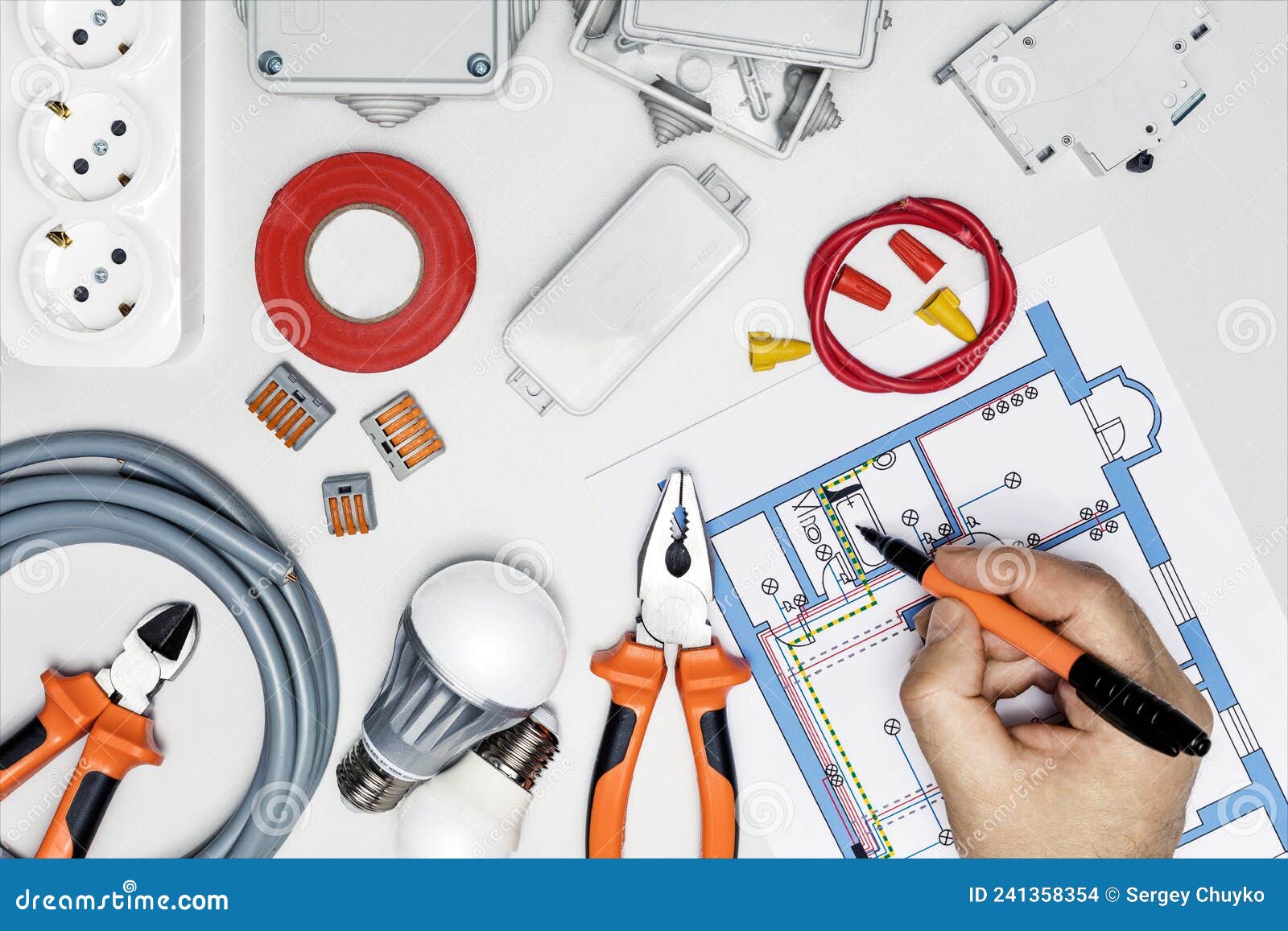 Electrician Checking Scheme on the Desk. Stock Photo - Image of diagram ...