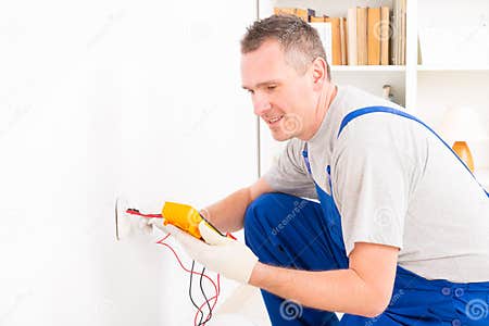 Electrician Checking Socket Stock Image - Image of building ...