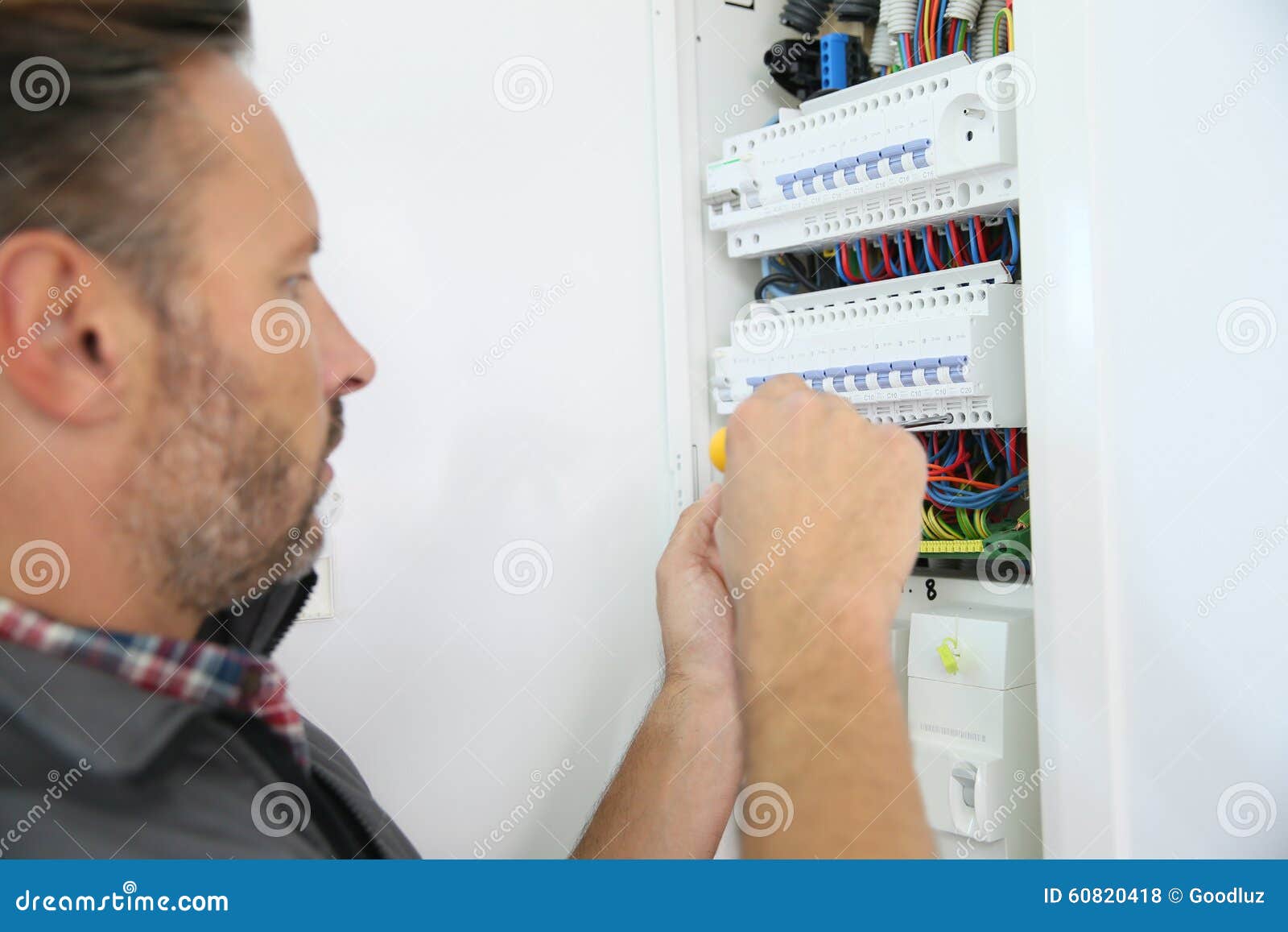Electrician Checking-up Electrical Installation Stock Photo - Image of ...