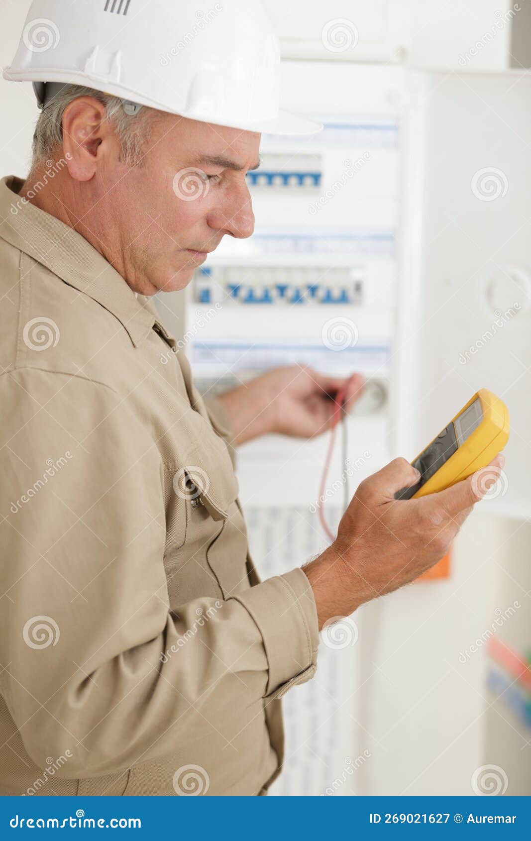 Electrician Checking Voltage Electric Power Switch Stock Image - Image ...