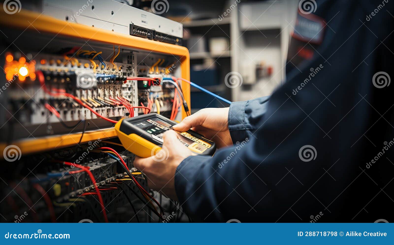 Electrician Checking Up Wire In Electrical Panel Cartoon Vector ...