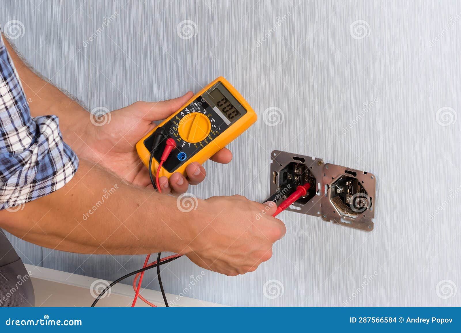 Electrician Checking Voltage with Multimeter Stock Photo - Image of ...