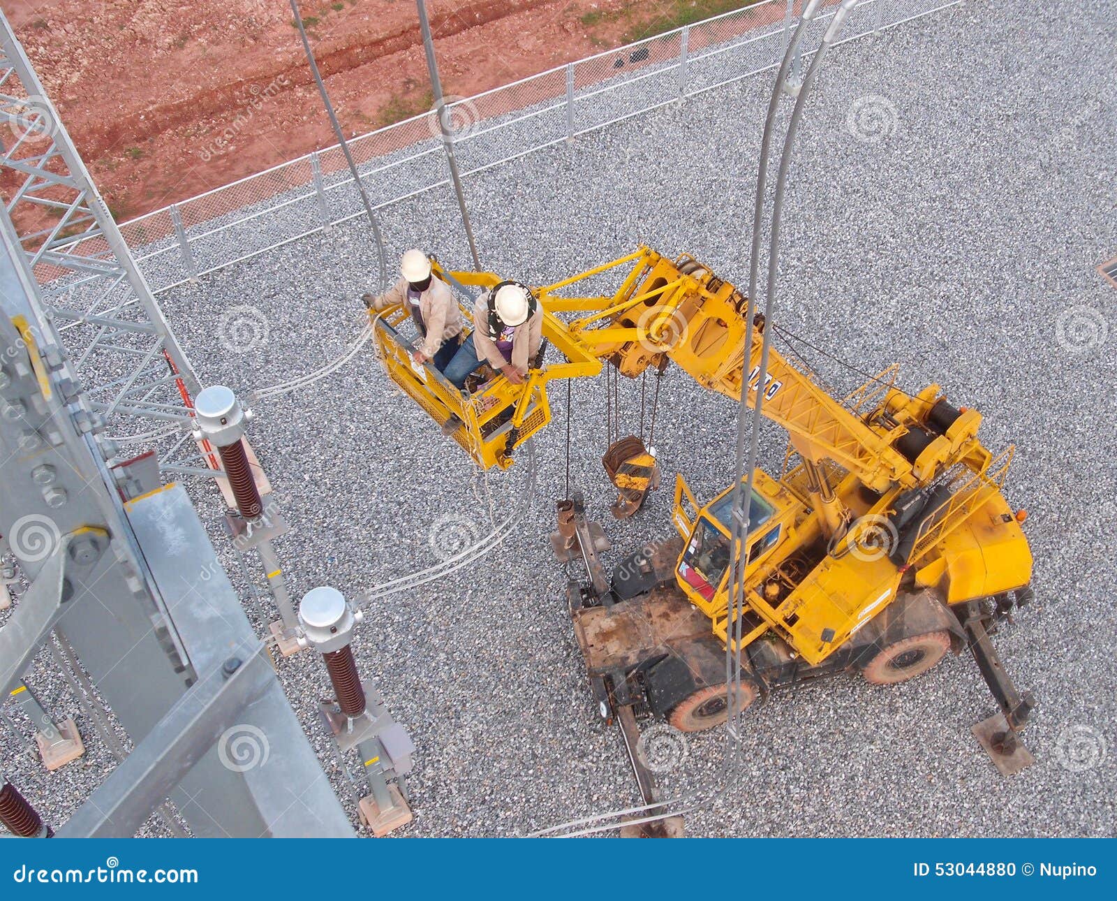 Electrician on Cherry Picker Stock Photo - Image of wires, station ...