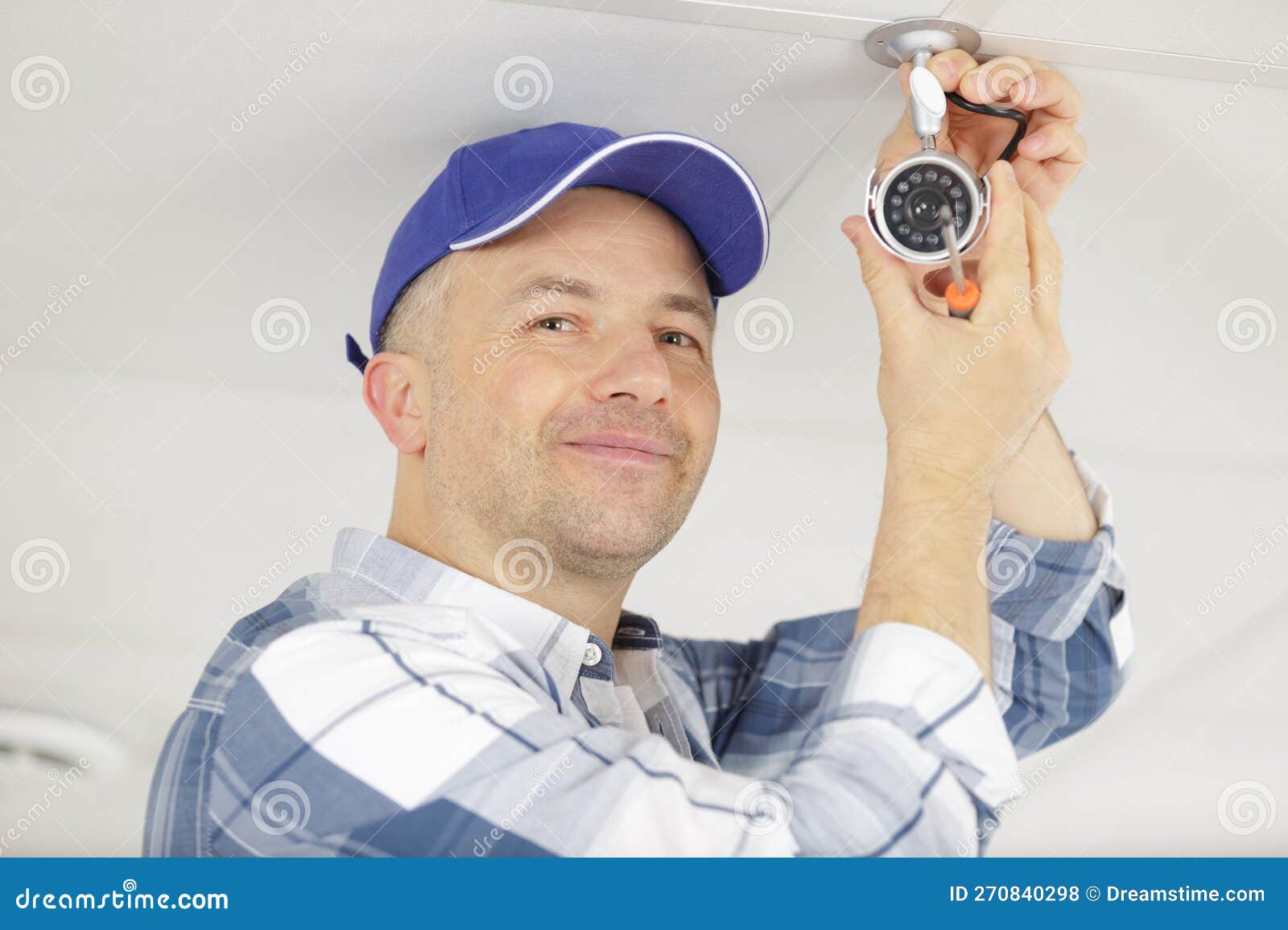 Electrician Connecting Cctv Camera in Office Stock Photo - Image of ...