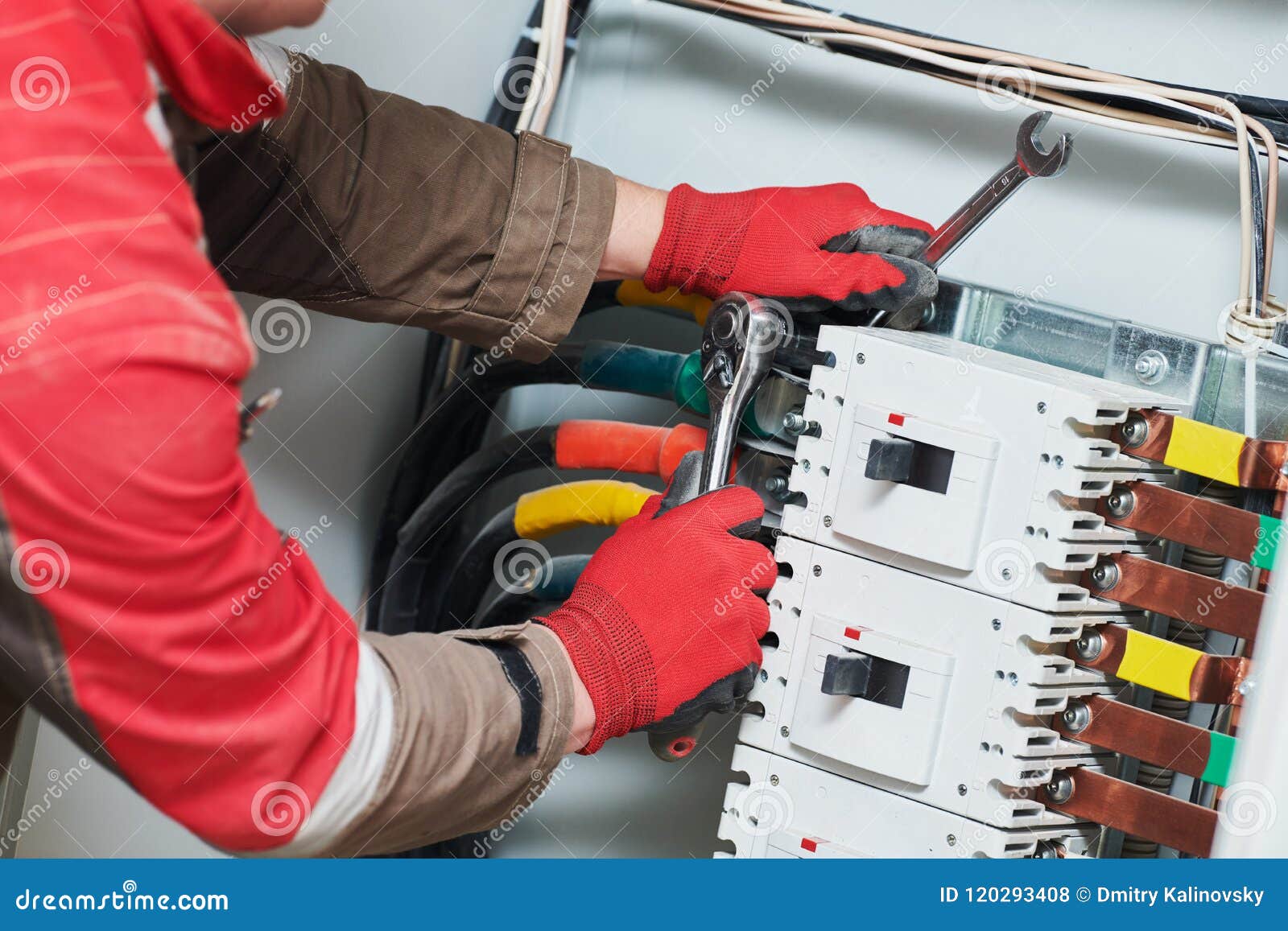 Electrician Connecting Power Cable Stock Photo - Image of inspector ...