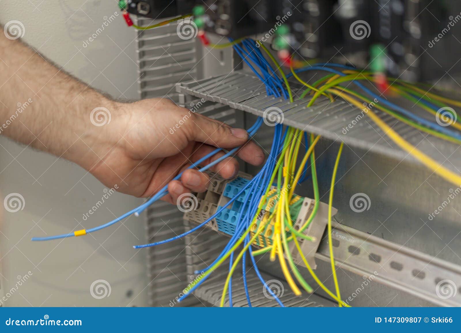 Electrician Connecting Wire on the Control Panel Stock Image - Image of ...