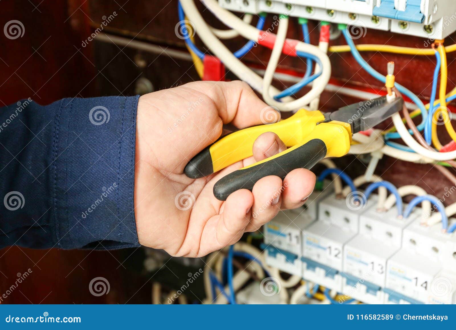 Electrician Connecting Wires Stock Image Image Of Current Panel