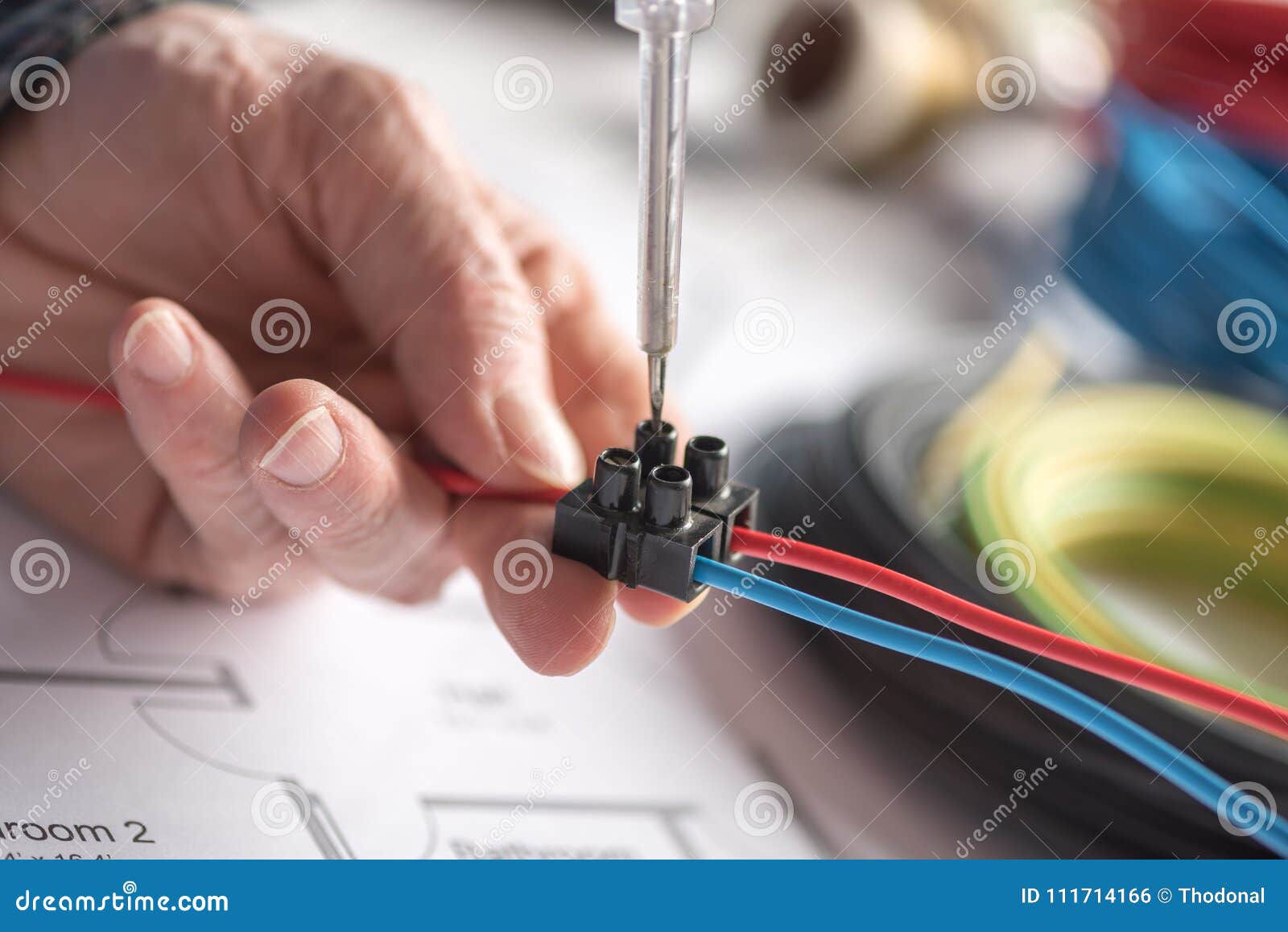 Electrician Connecting Wires in Terminal Block Stock Photo - Image of ...