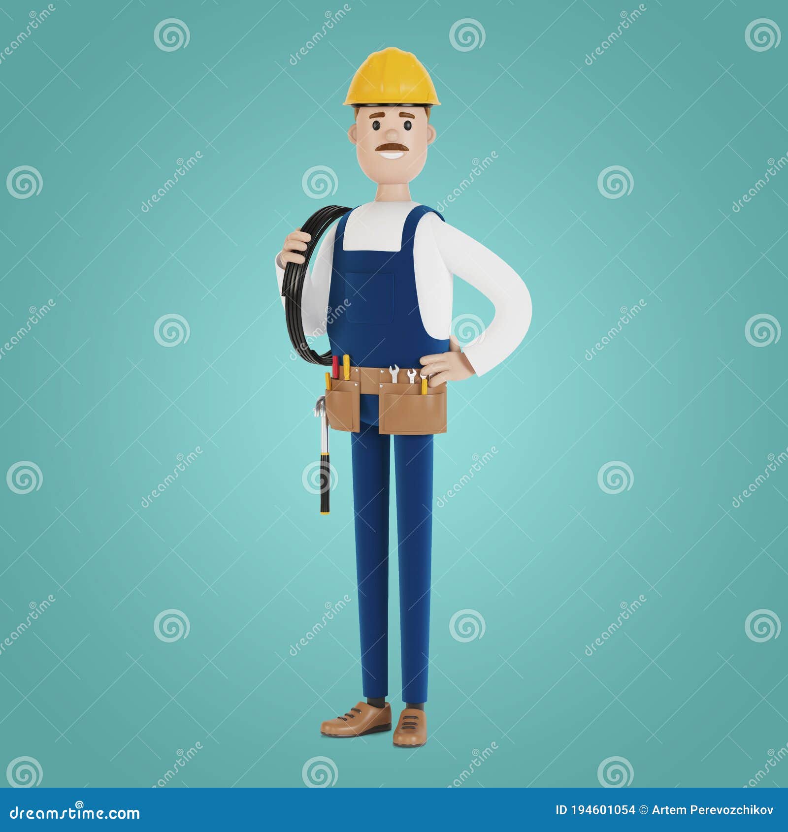 Electrician Construction Worker with Tools and with a Wire Stock ...