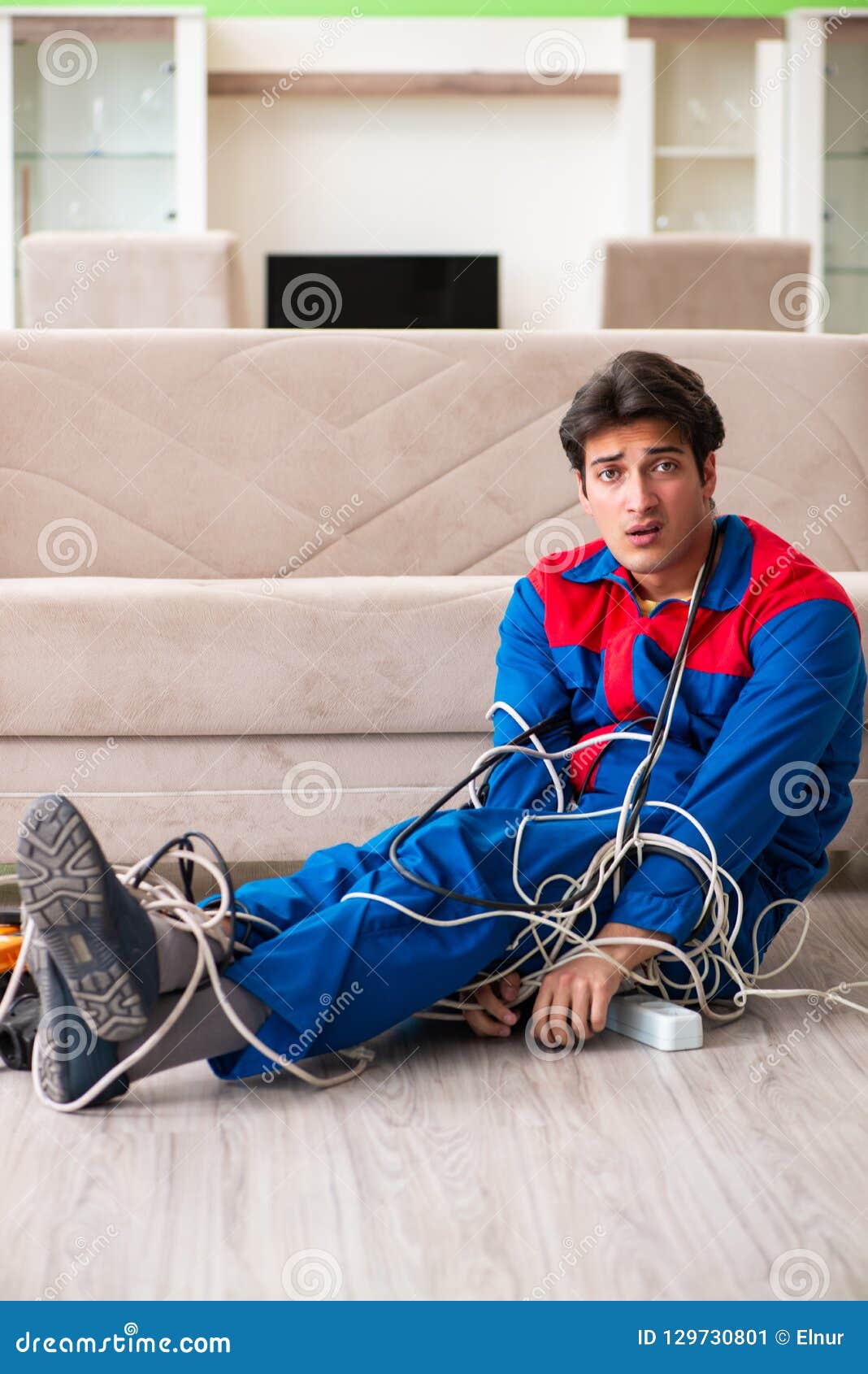 The Electrician Contractor with Tangled Cables Stock Image - Image of ...