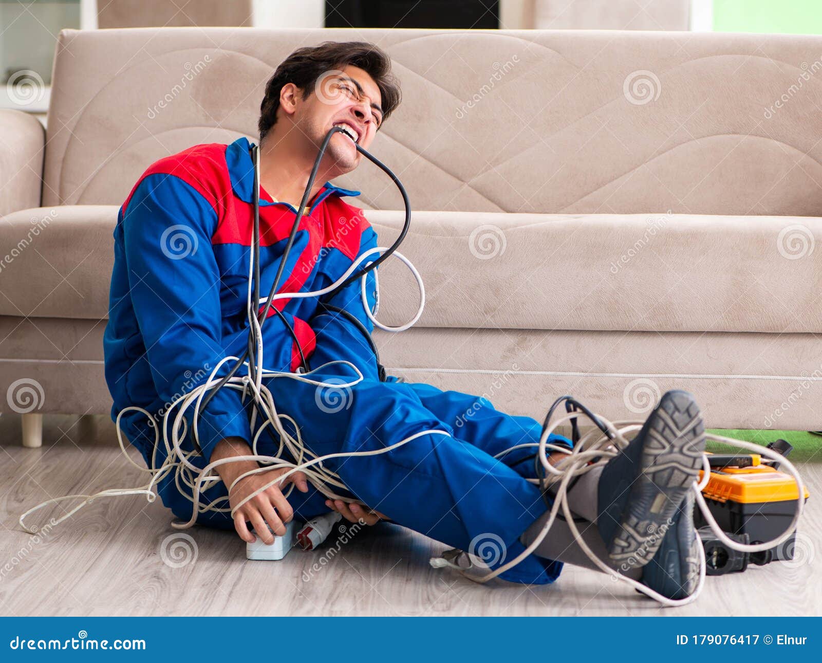Electrician Contractor with Tangled Cables Stock Image - Image of ...