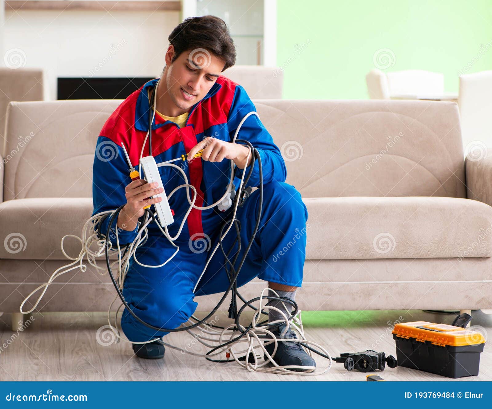 Electrician Contractor with Tangled Cables Stock Photo - Image of ...