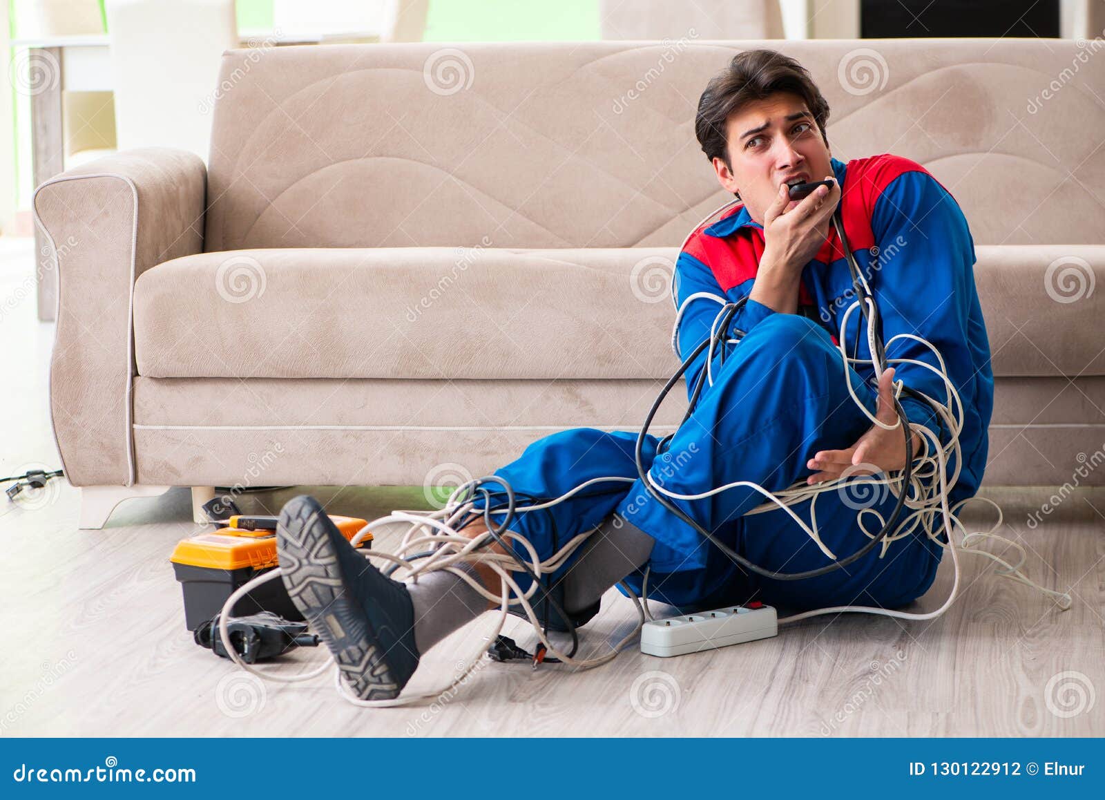 The Electrician Contractor with Tangled Cables Stock Photo - Image of ...