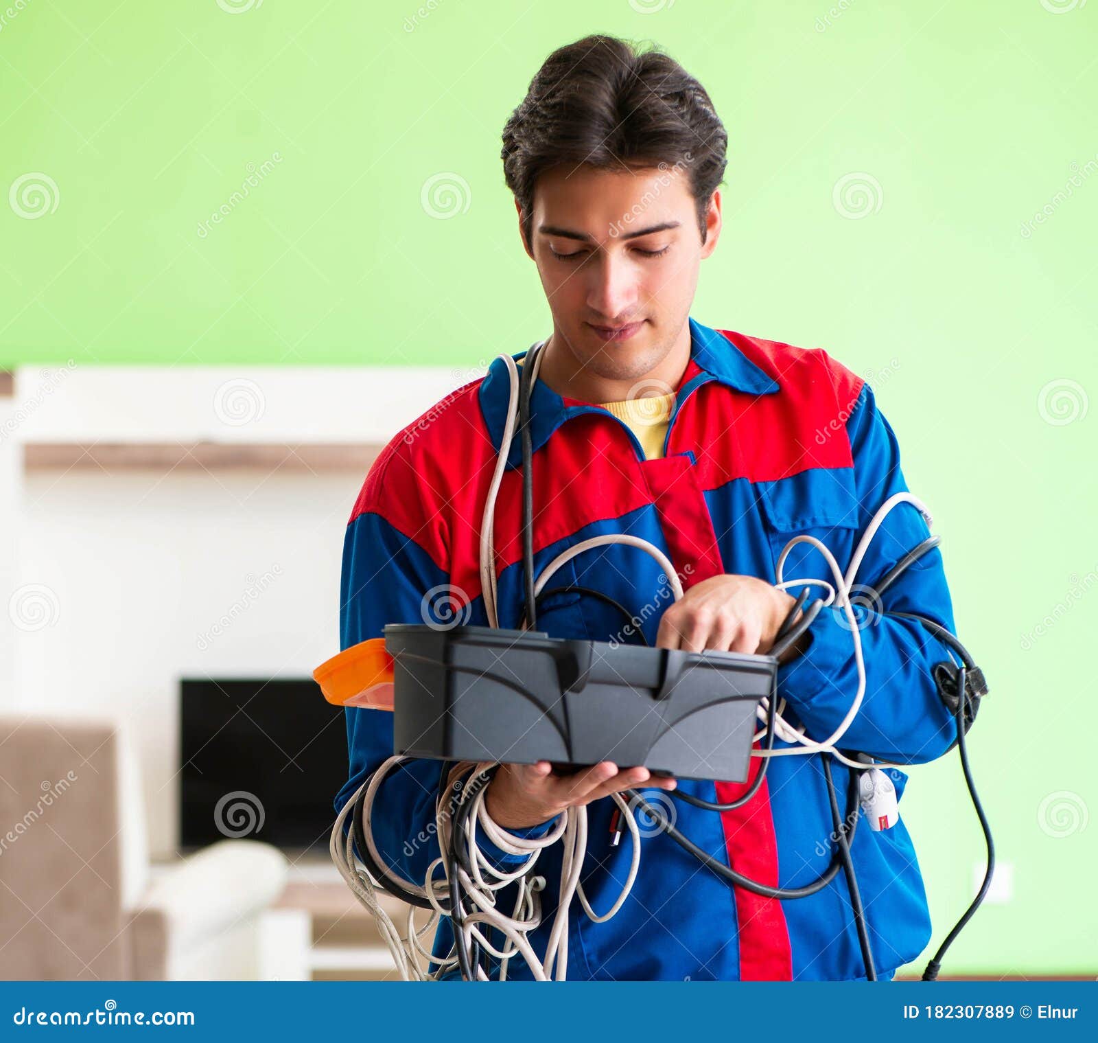Electrician Contractor with Tangled Cables Stock Image - Image of ...