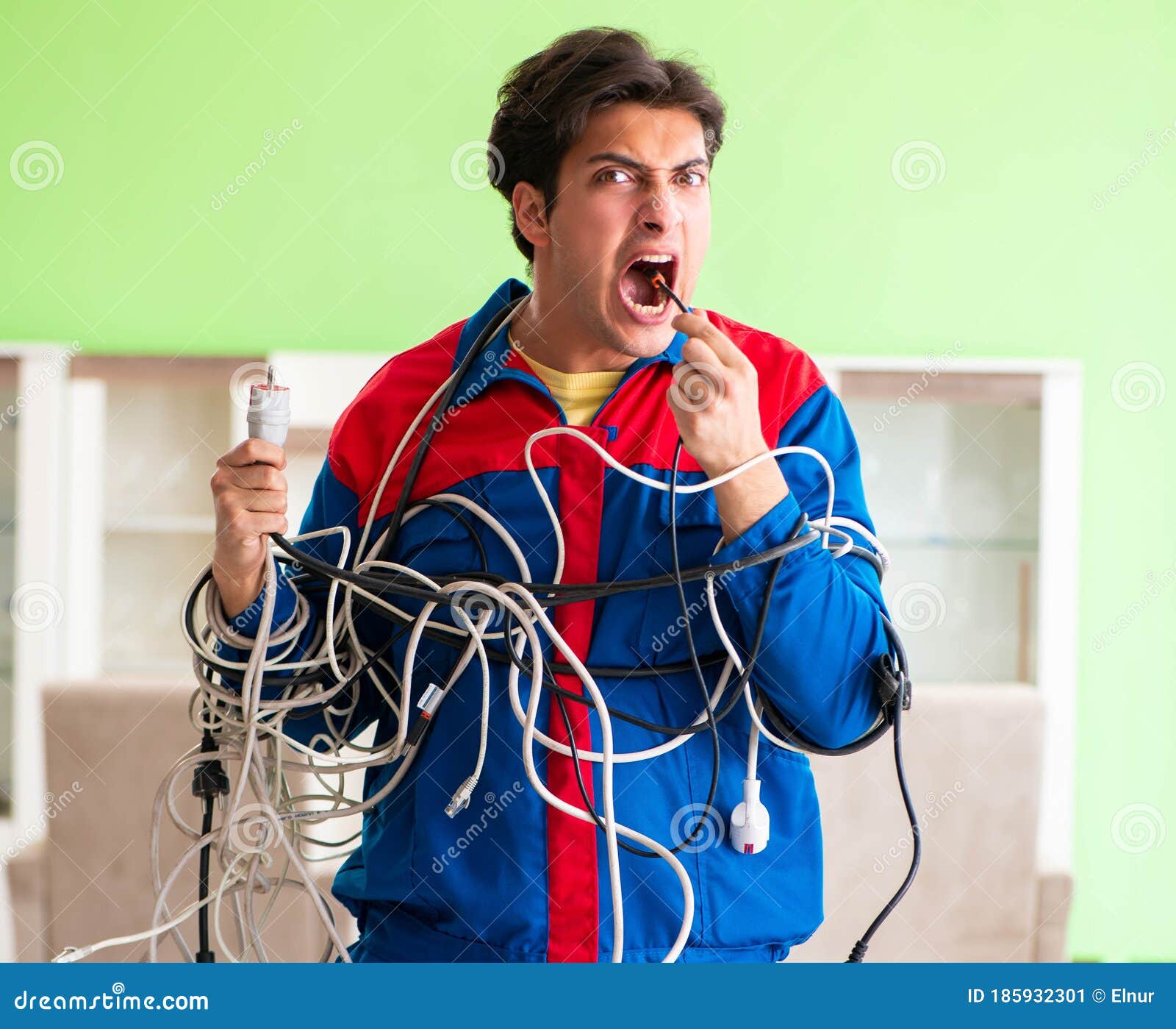Electrician Contractor with Tangled Cables Stock Image - Image of ...