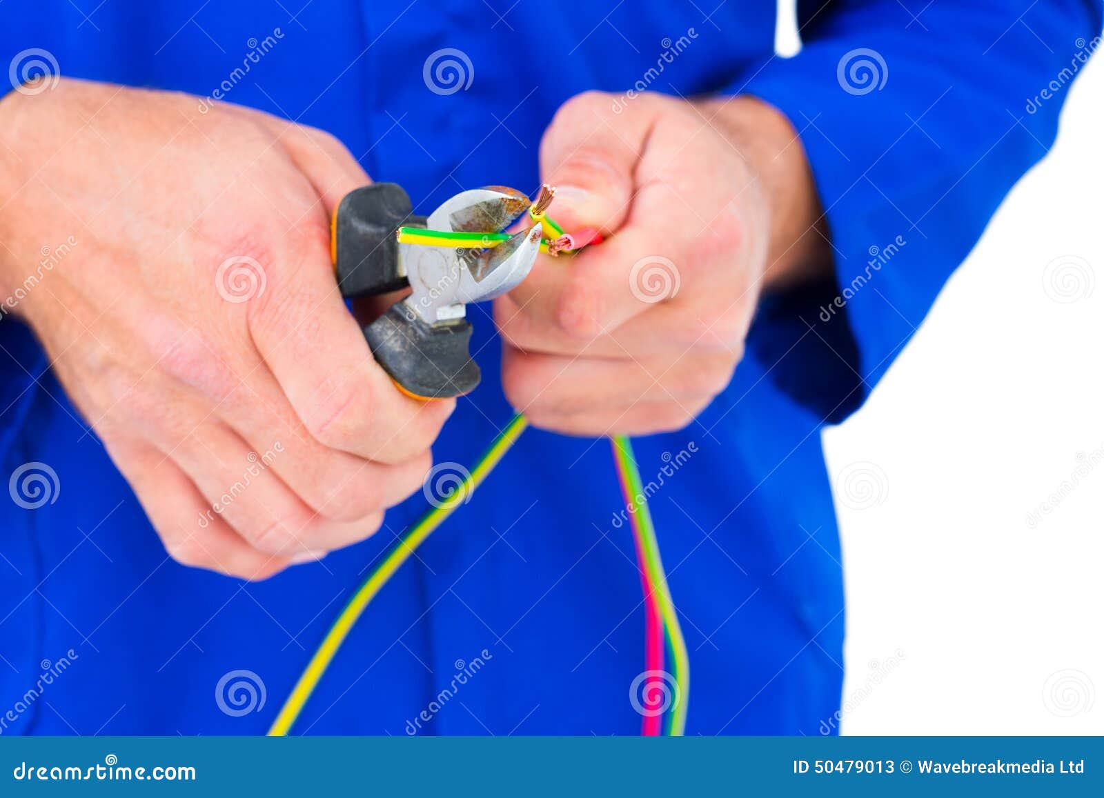 Electrician Cutting Cable With Shear Wire Cutter Royalty-Free Stock ...