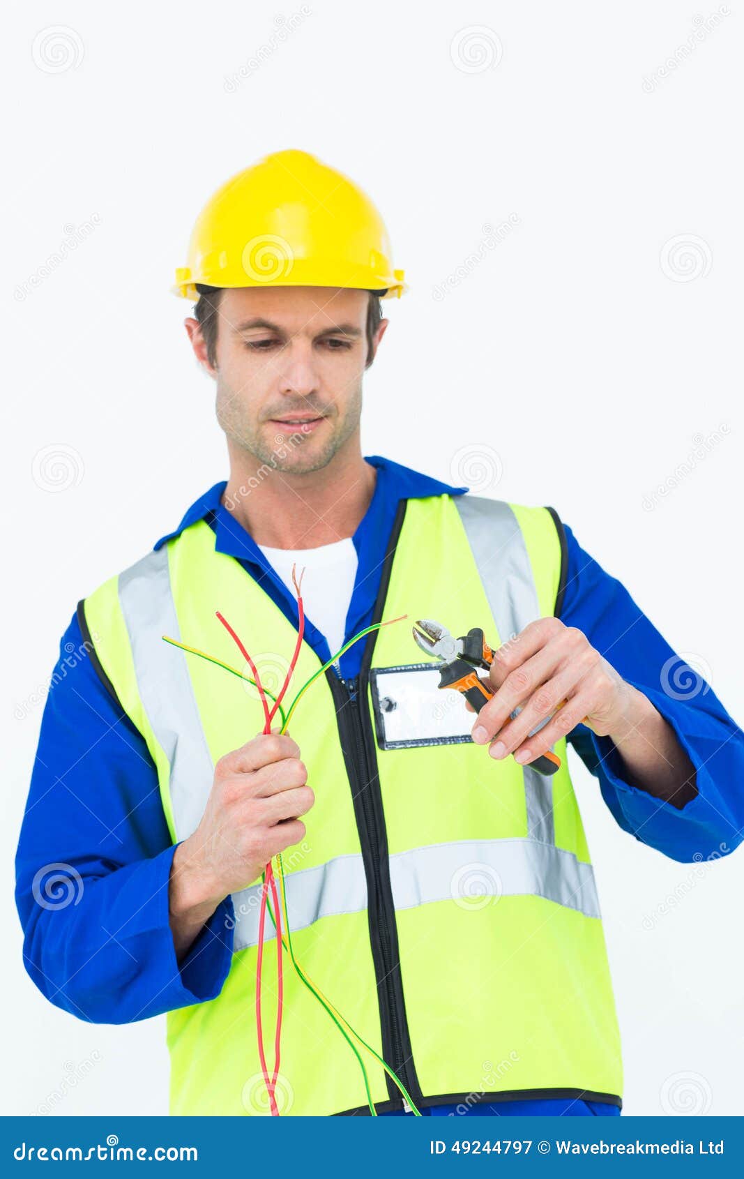Electrician Cutting Wire with Pliers Stock Image - Image of looking ...