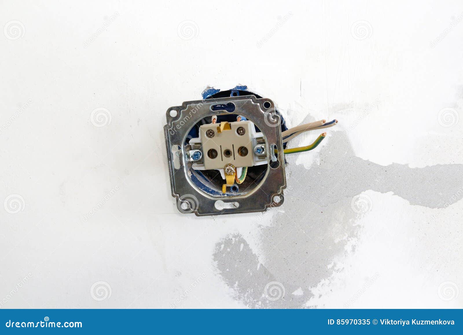 Electrician Dismantling Broken Wall Electric Socket. on White Co Stock ...
