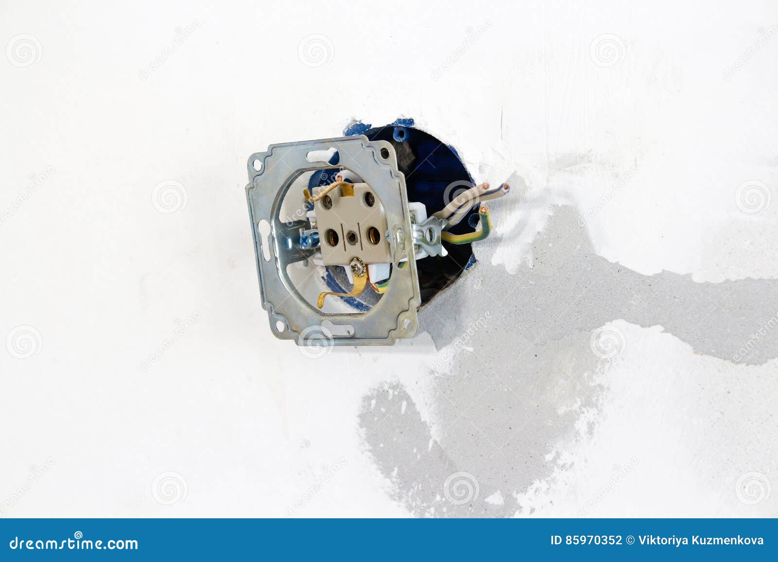 Electrician Dismantling Broken Wall Electric Socket. on White Co Stock ...