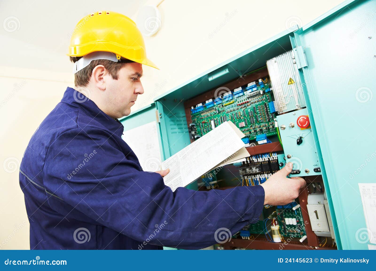 Electrician with Drawing at Power Line Box Stock Image - Image of ...