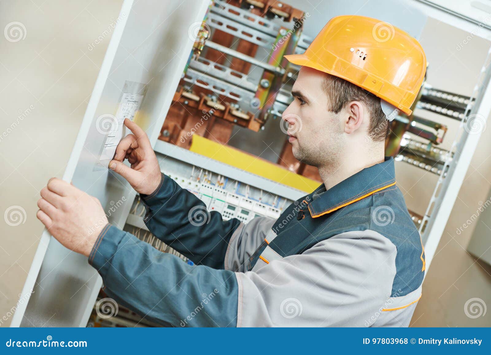 Electrician with Electric Scheme Project Stock Photo - Image of ...