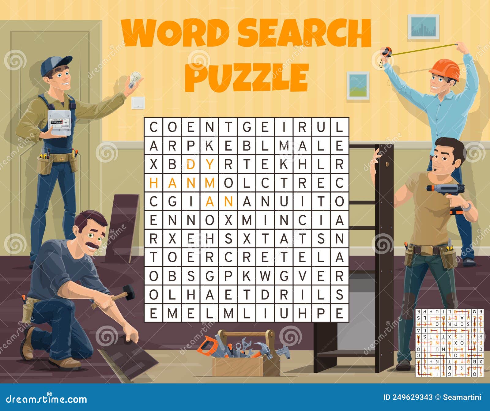 Electrician Engineer, Builder, Word Search Puzzle Stock Vector ...