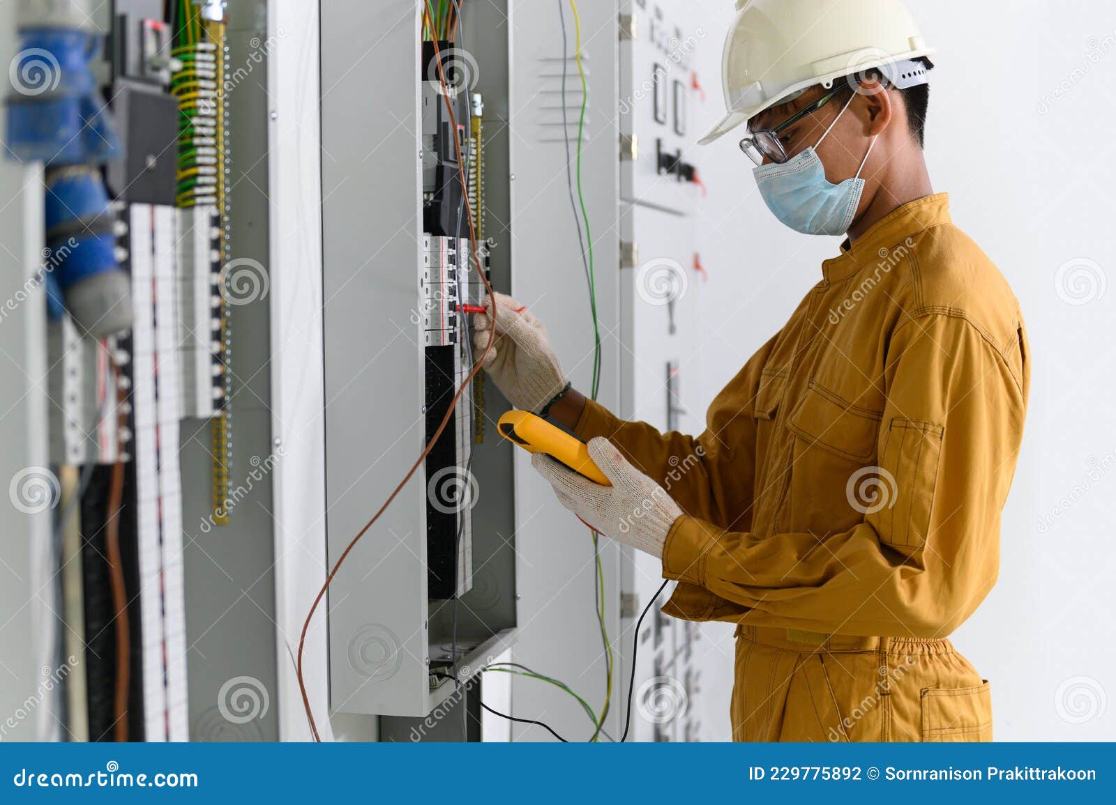 Electrician Engineer Checking Electrical Installations Stock Photo ...