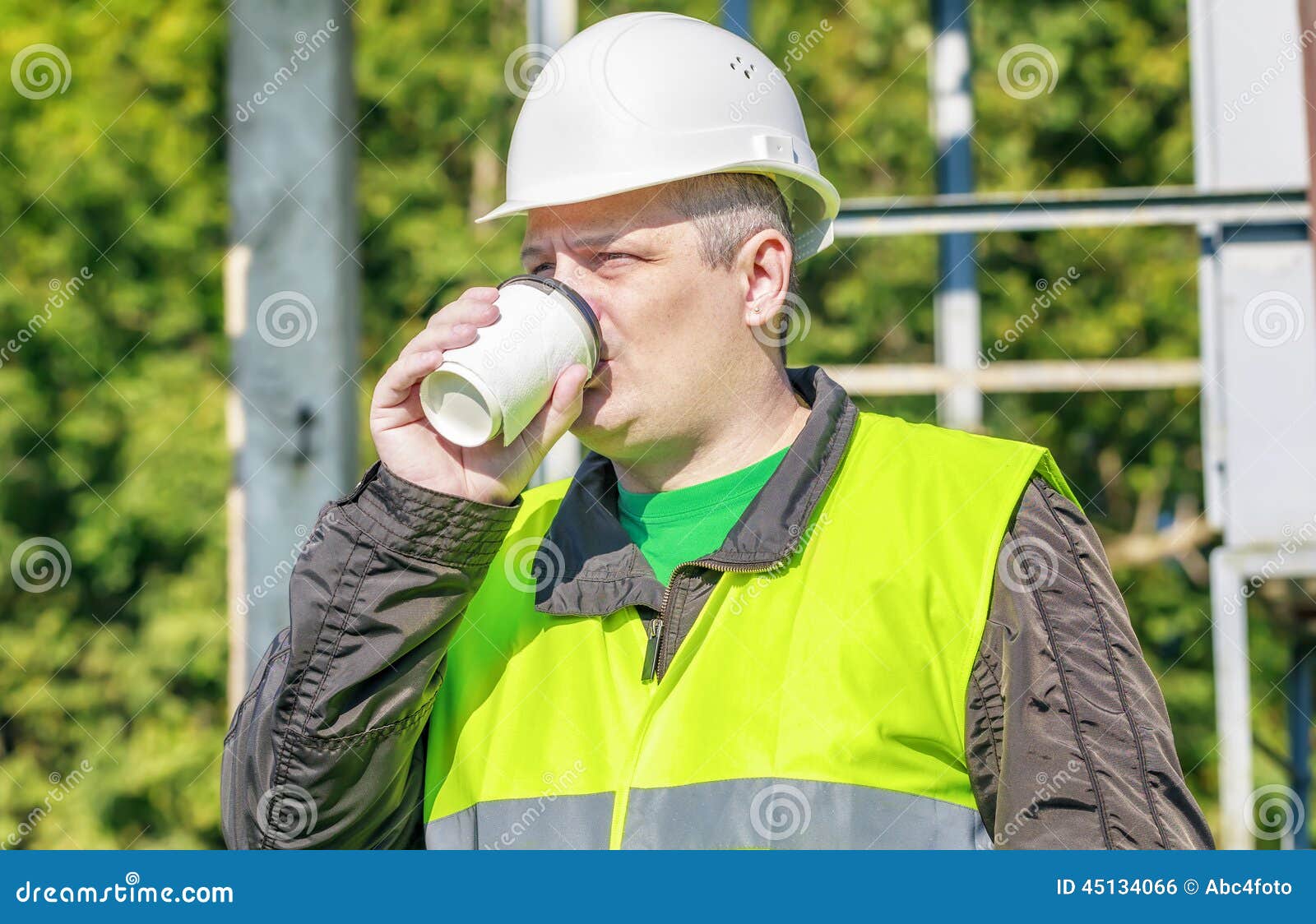 Electrician Engineer Drink Coffee in a Workplace Stock Photo - Image of ...