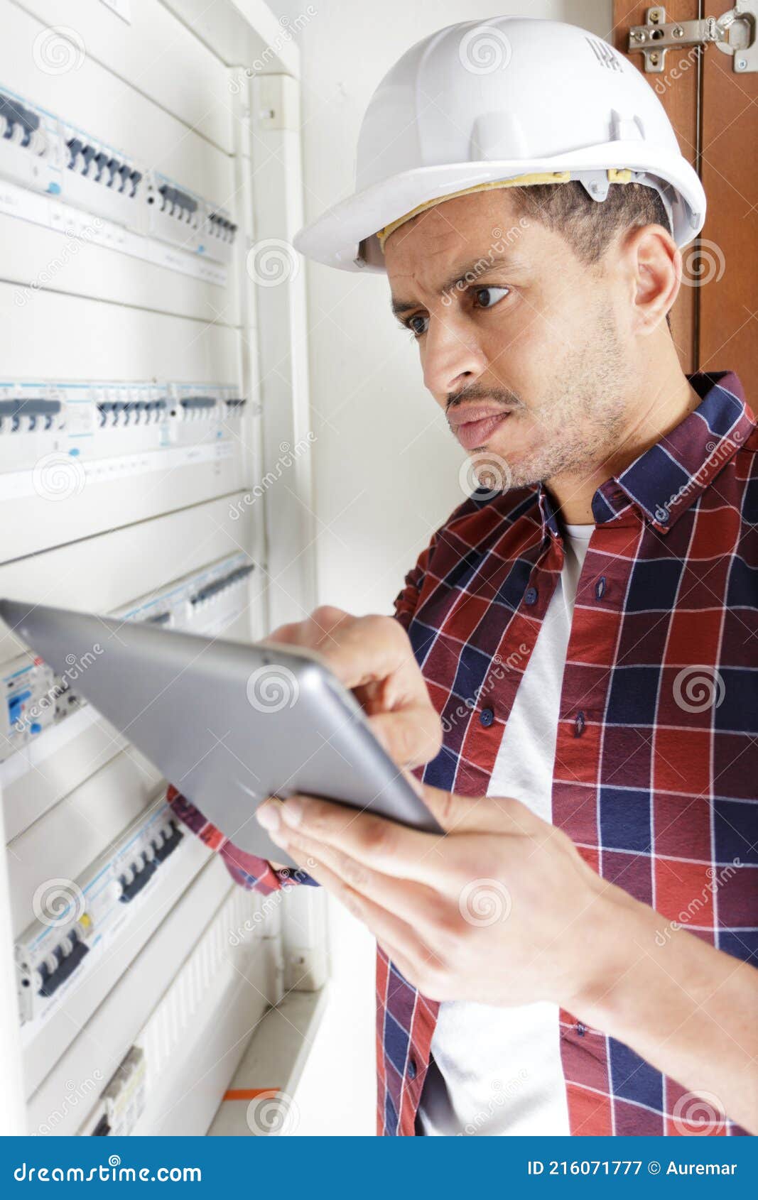 Electrician Engineer Holding Tablet Computer Stock Image - Image of ...