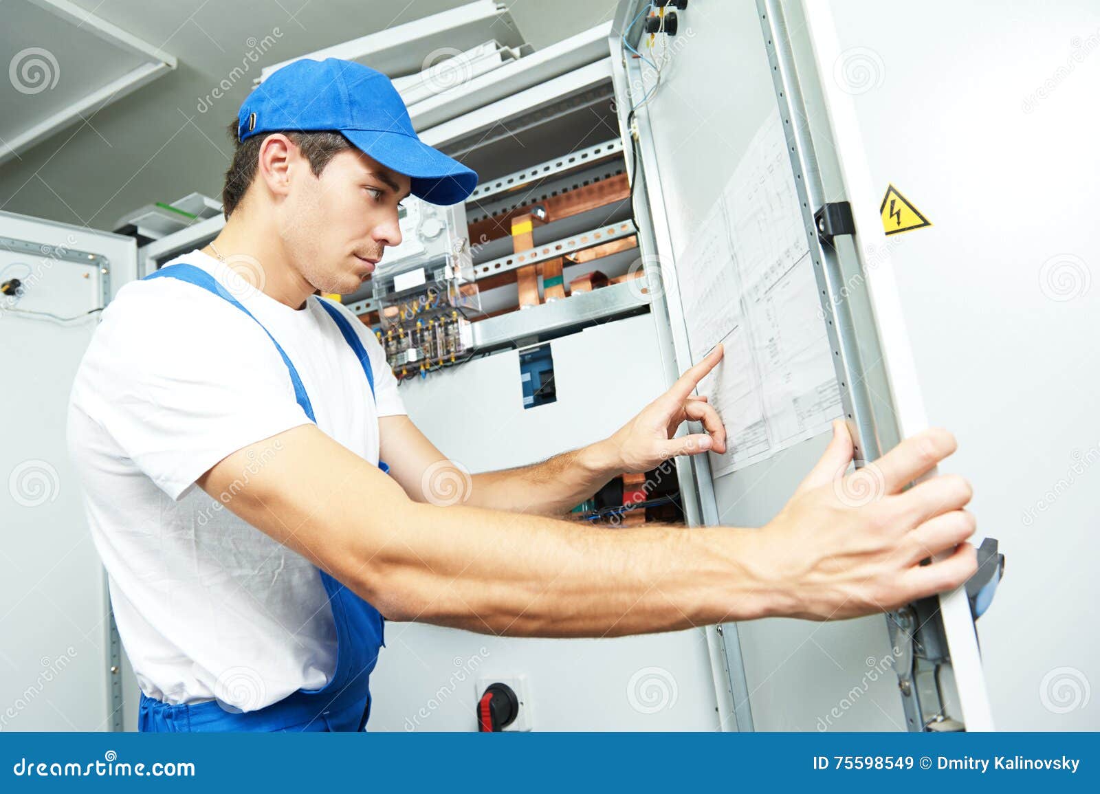 Electrician Engineer Inspector in Front of Fuseboard Stock Image ...