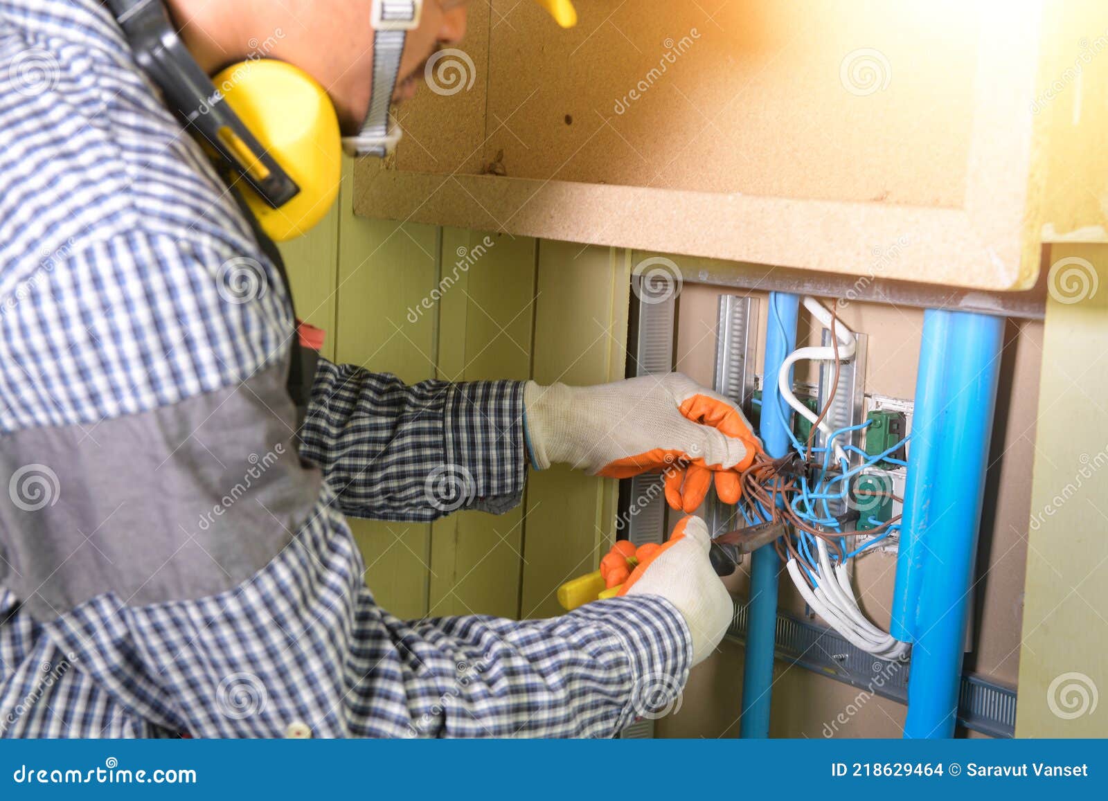 Electrician Engineer Tests Electrical Installations Stock Photo - Image ...