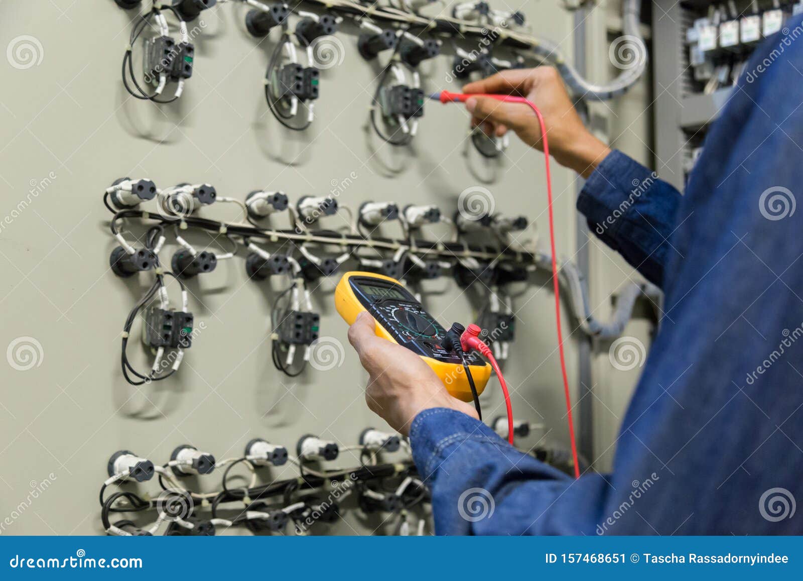 Electrician Engineer Work Tester Measuring Voltage and Current Stock ...