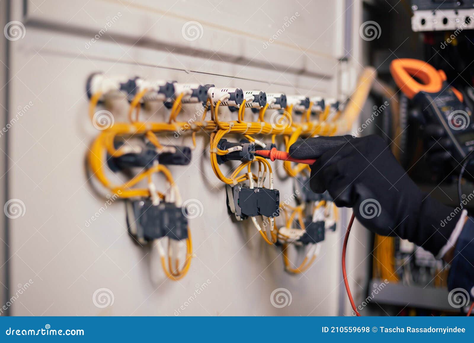 Electrician Engineer Work Tester Measuring Voltage and Current of Power ...