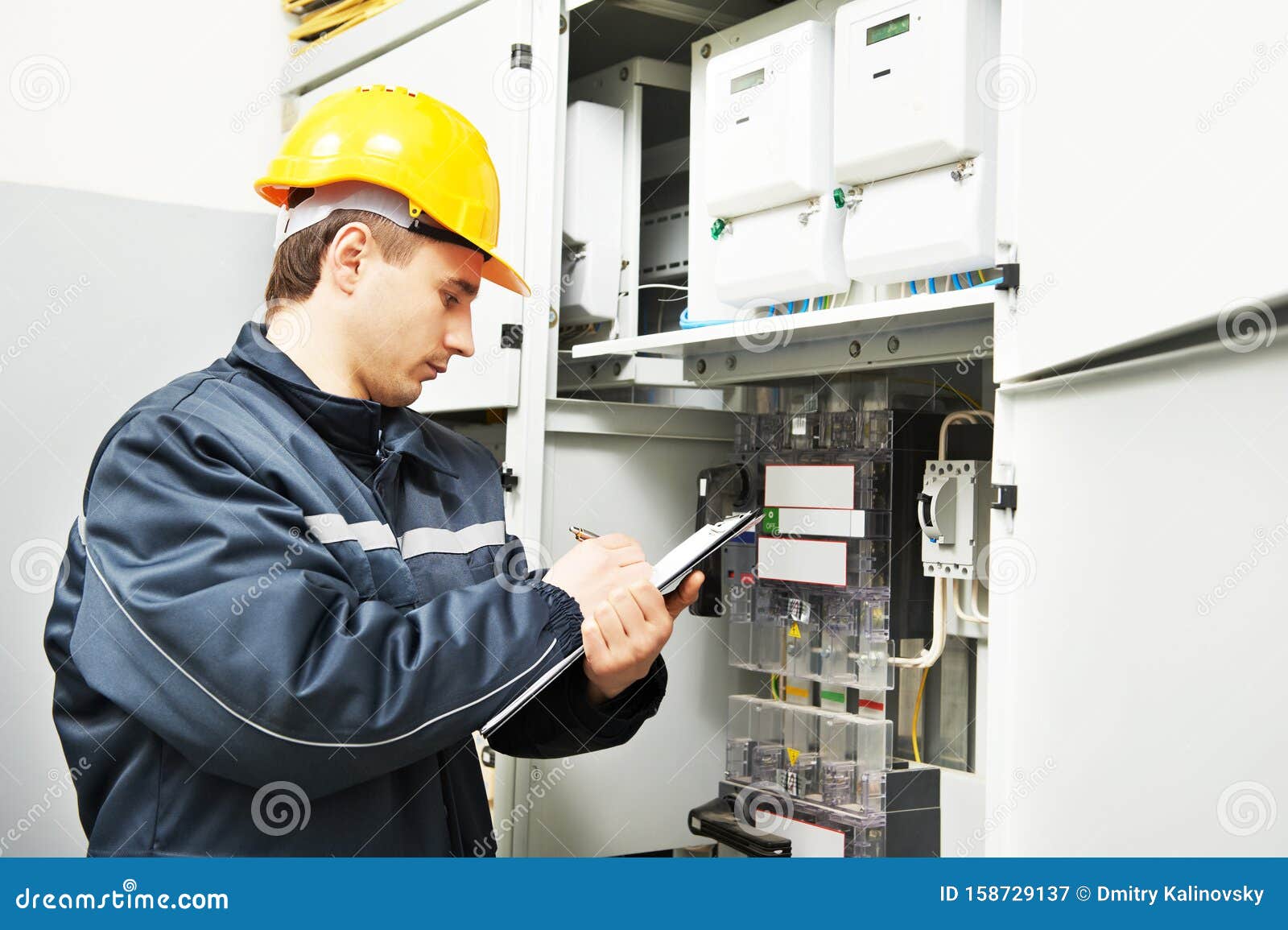 Electrician Engineer Worker Inspecting Electrical Data Stock Image ...