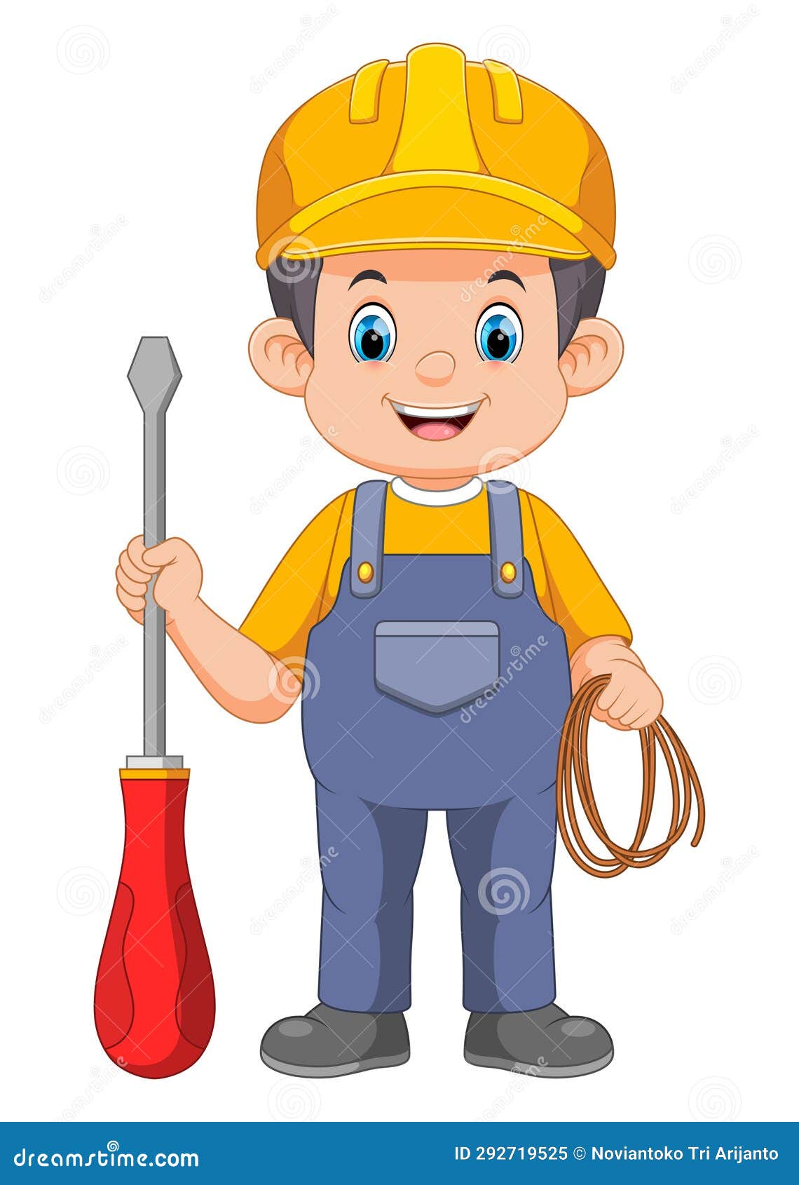 Electrician Engineer Working Man Character with Cable Stock ...