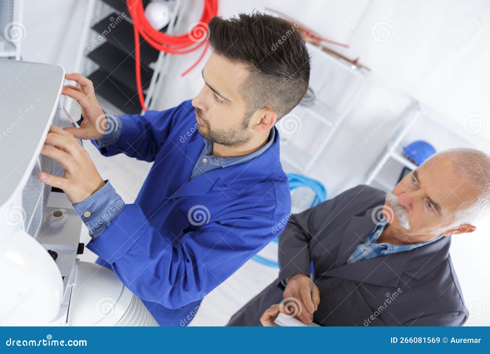 Electrician Examine or Install Air Condition Device in Room Stock Image ...