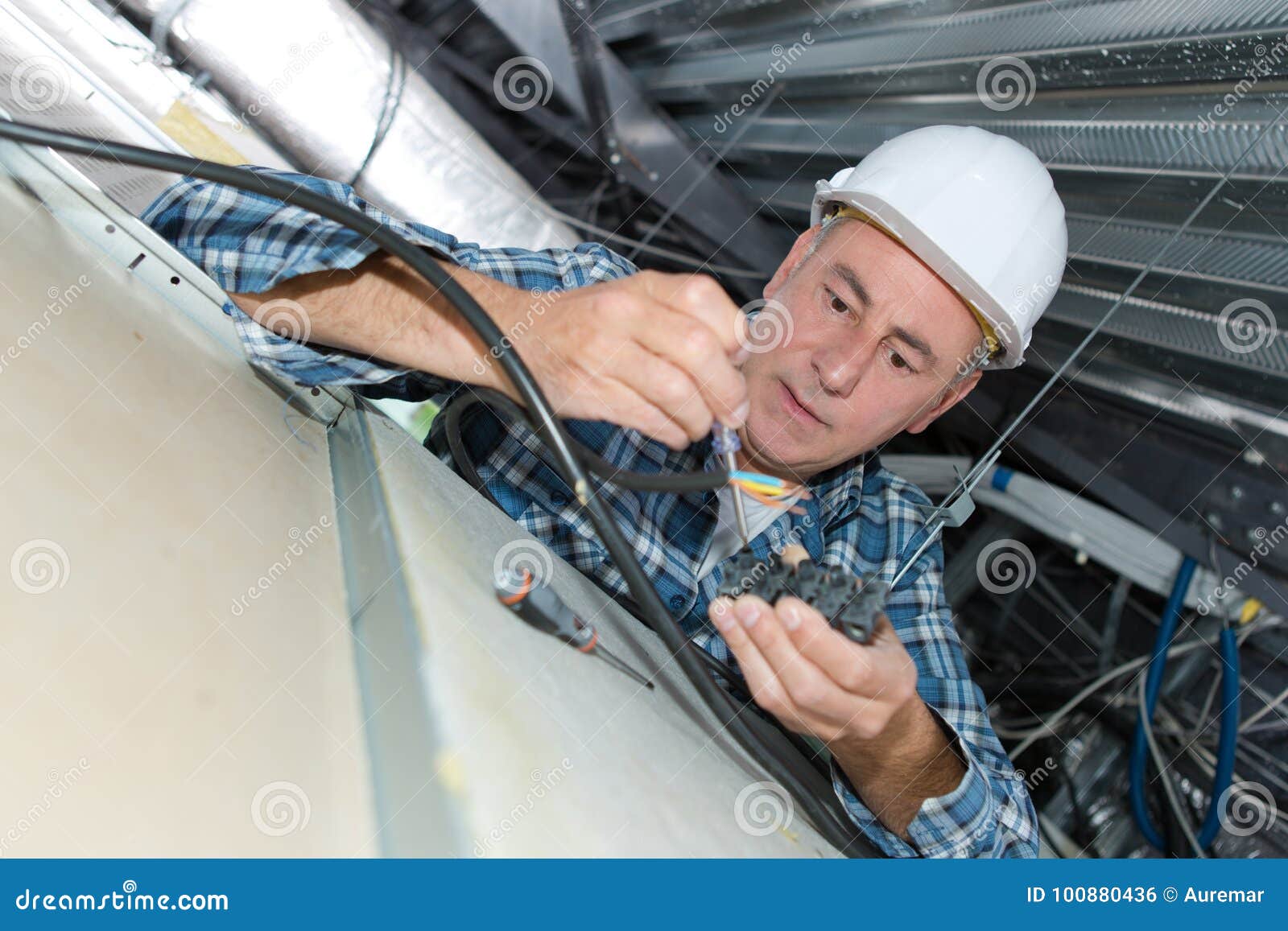 Electrician Fixing Lights on Ceiling Stock Photo - Image of fixing ...