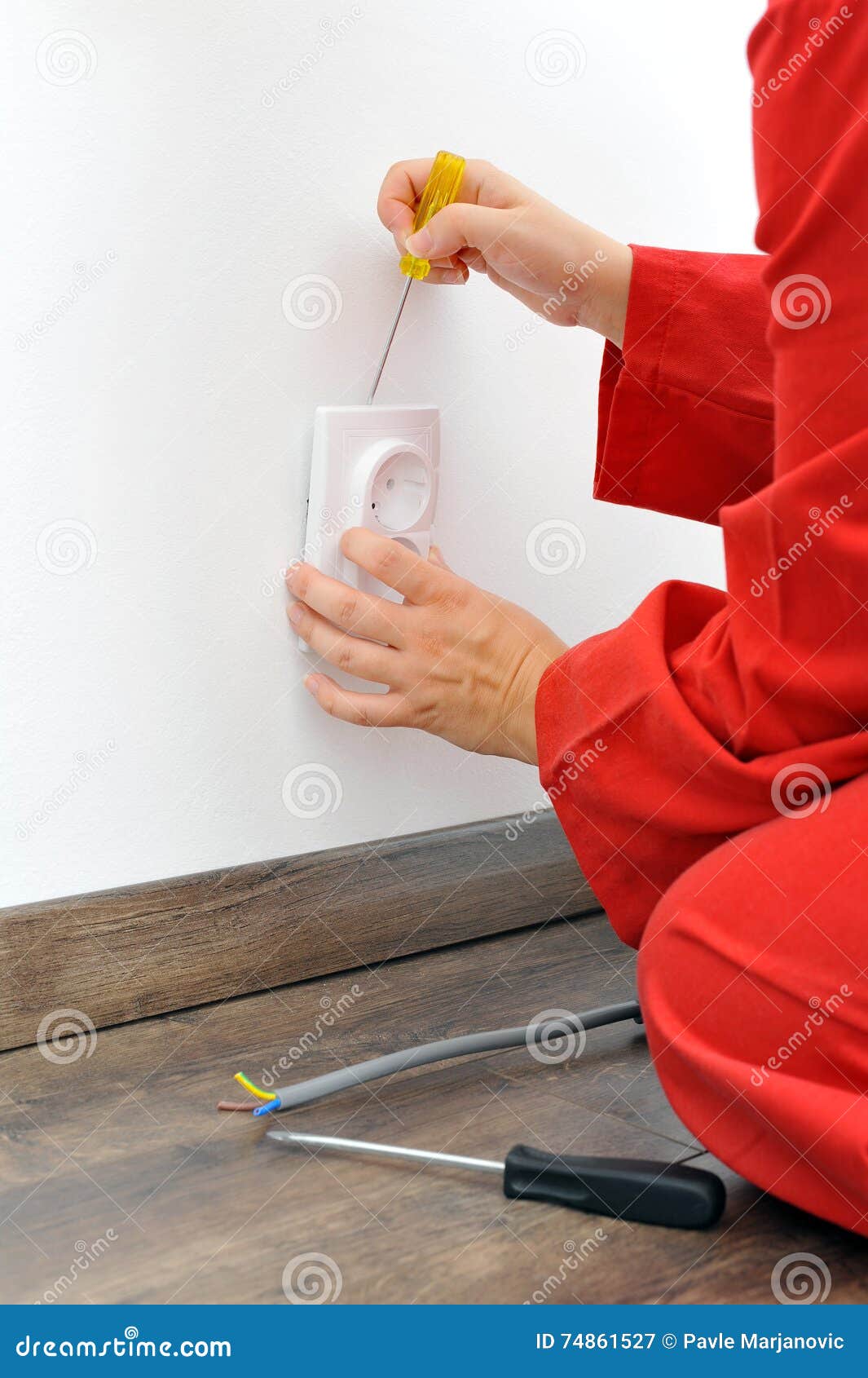 Electrician Fixing Socket Electricity Problem Stock Image - Image of ...