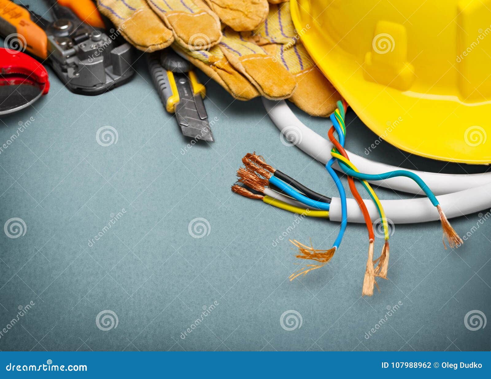 Electrician Gloves and Tools on Wooden Background Stock Photo - Image ...