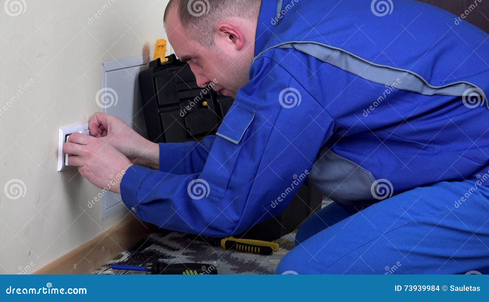 Electrician Guy Install a Wall Power Socket Stock Footage - Video of ...