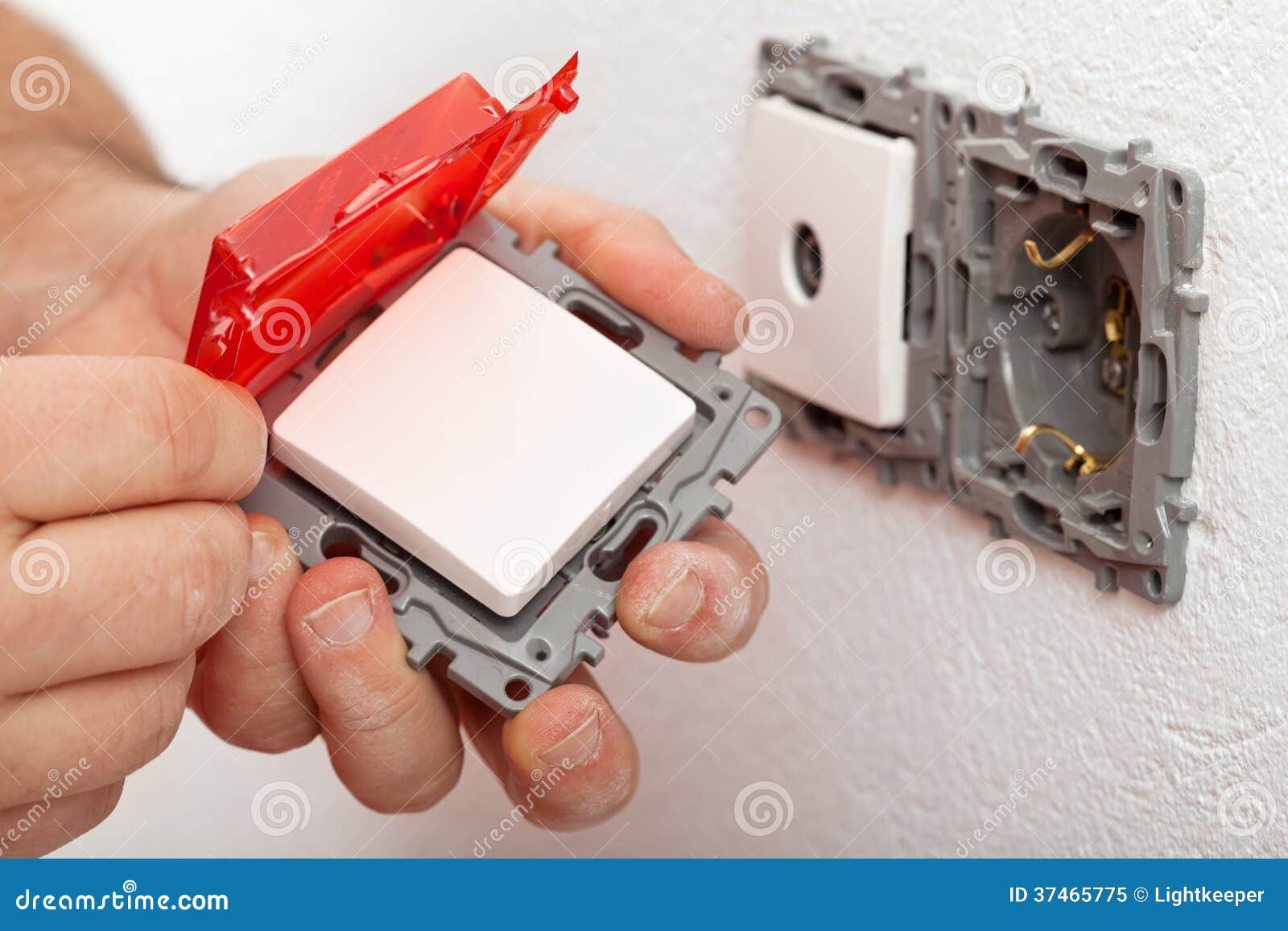 Electrician Hand Changing or Installing an Electrical Switch Stock ...
