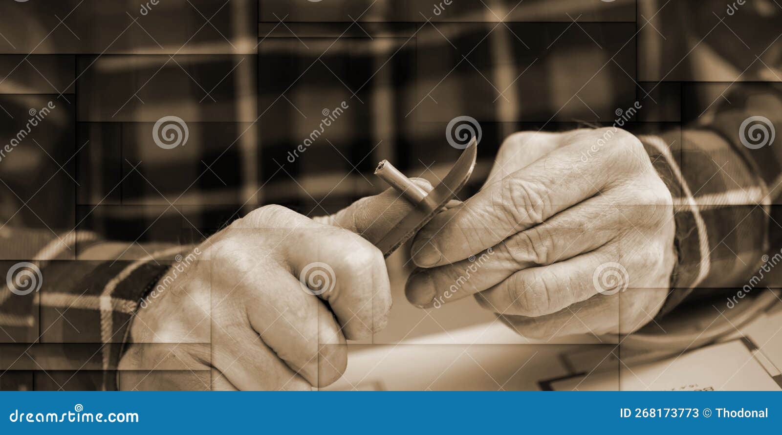Electrician Cutting the Insulation of a Power Cable, Geometric Pattern ...