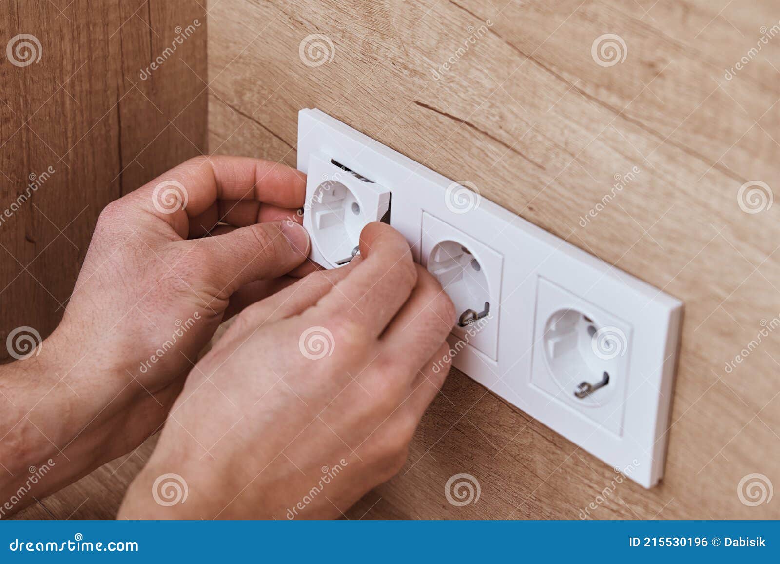 Electrician Installing Socket in the Kitchen Stock Photo - Image of ...
