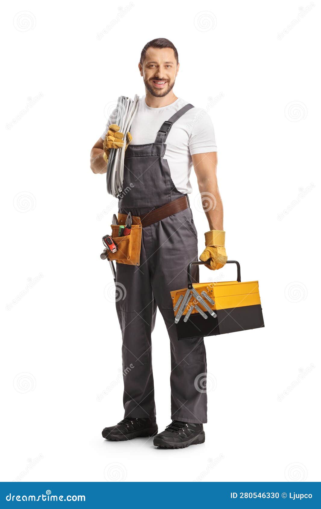 Electrician Holding Cables and a Tool Box Stock Photo - Image of ...