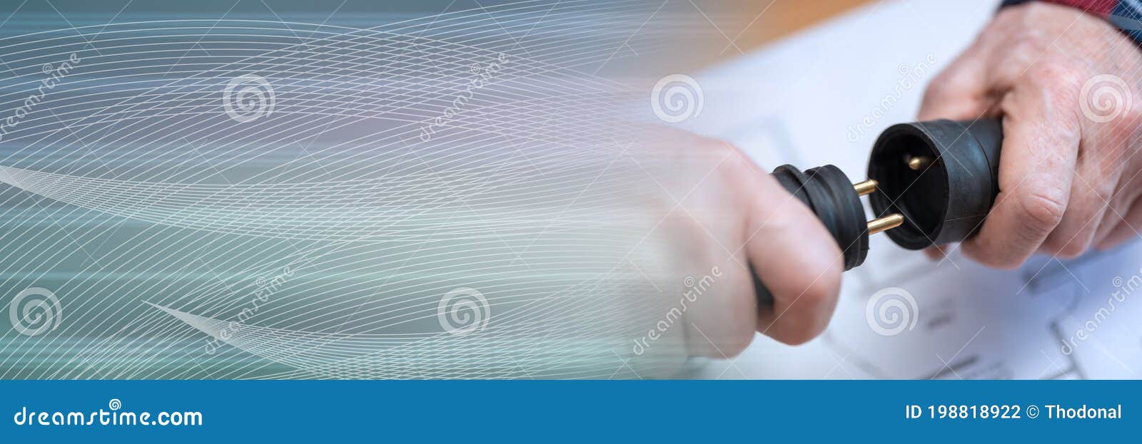 Electrician Holding Electrical Plugs; Panoramic Banner Stock Photo ...