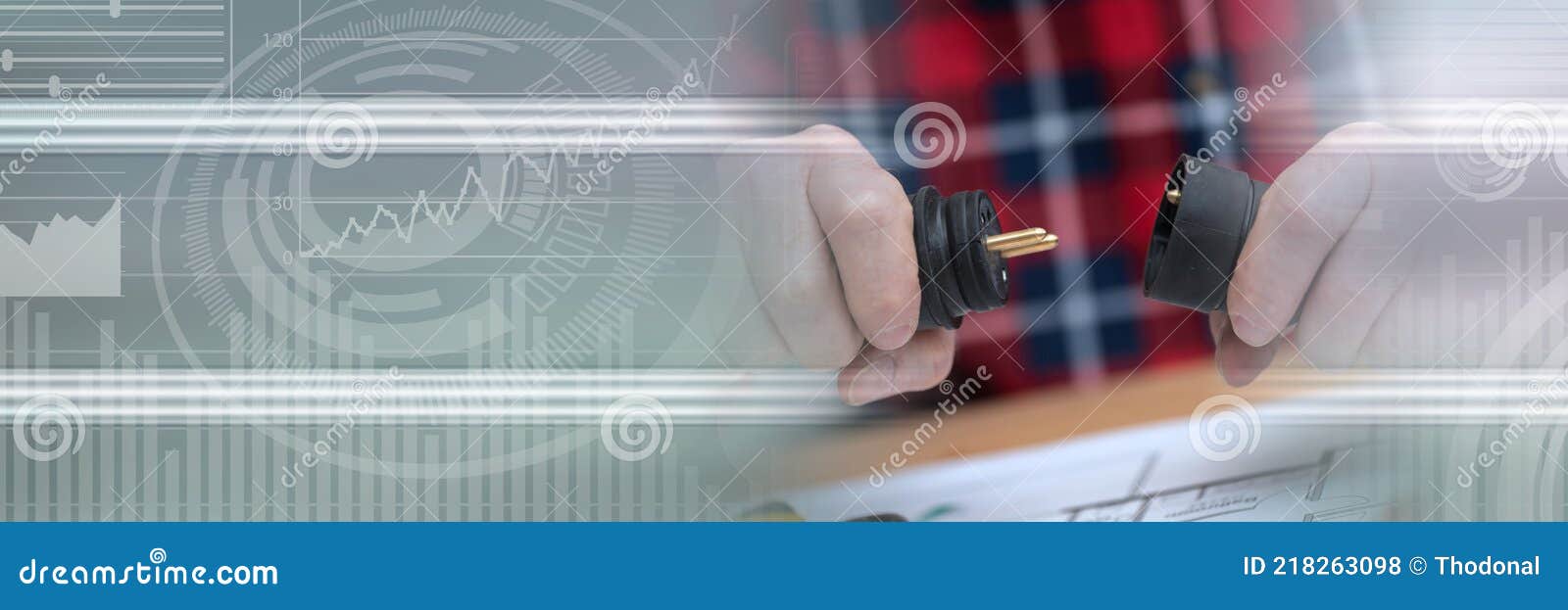 Electrician Holding Electrical Plugs; Panoramic Banner Stock Photo ...