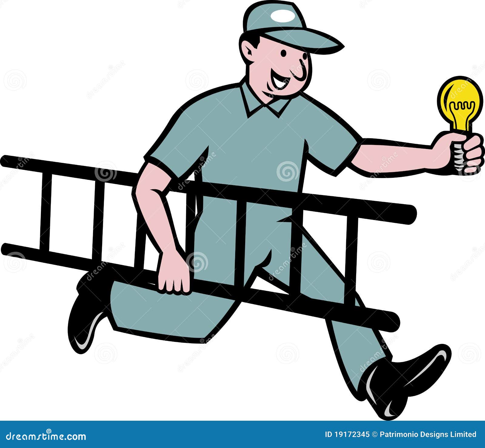 3D Electrician On A Ladder Changing A Light Bulb Royalty-Free ...